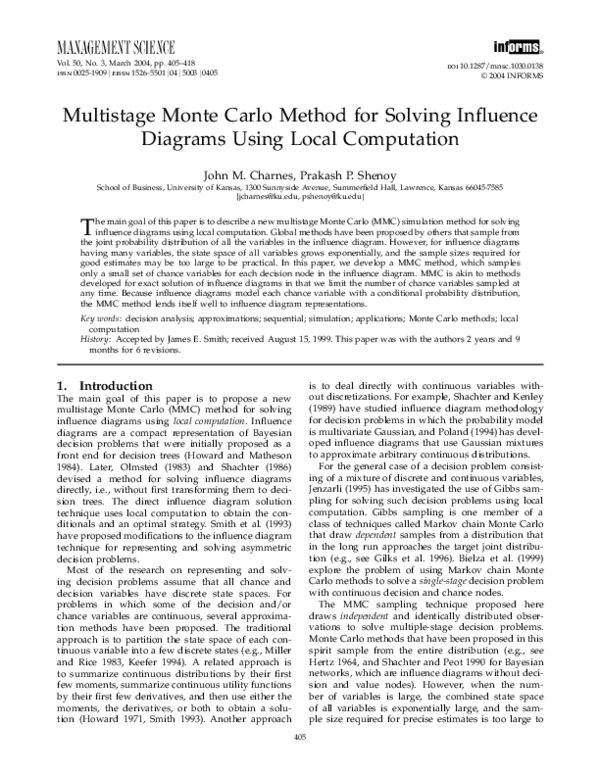 Pdf Multistage Monte Carlo Method For Solving Influence Diagrams
