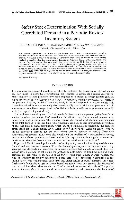 (PDF) Safety Stock Determination with Serially Correlated Demand in a ...