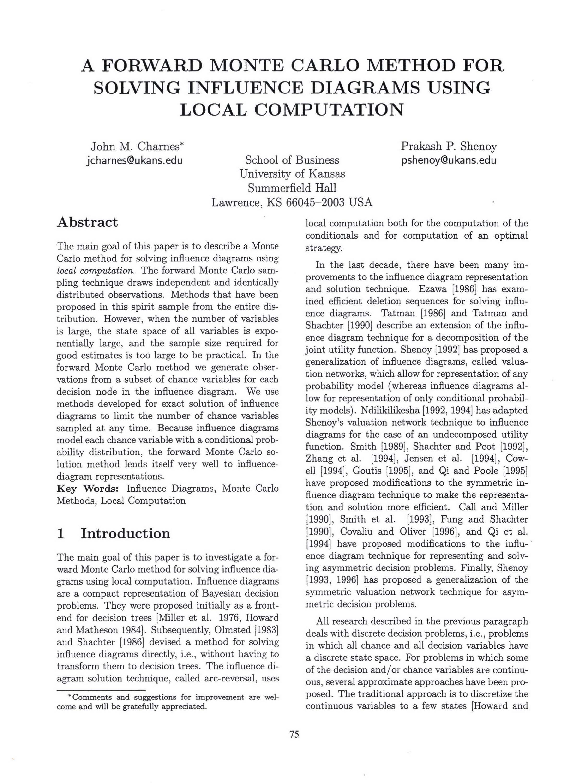 Pdf A Forward Monte Carlo Method For Solving Influence Diagrams Using Local Computation