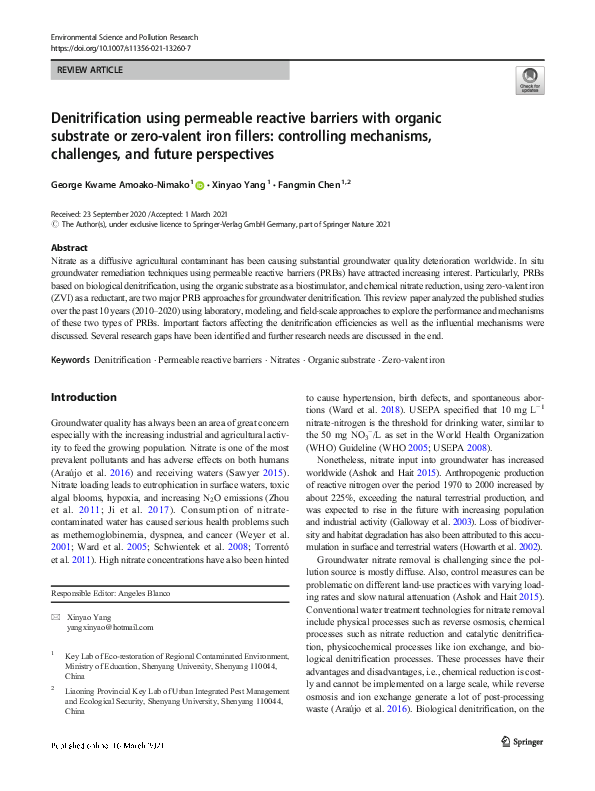 (PDF) Denitrification using permeable reactive barriers with organic ...