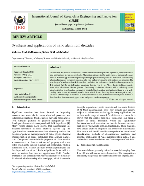 (PDF) Synthesis and applications of nano aluminum dioxides