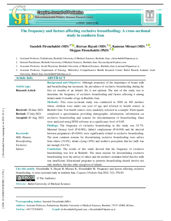 Pdf The Frequency And Factors Affecting Exclusive Breastfeeding A