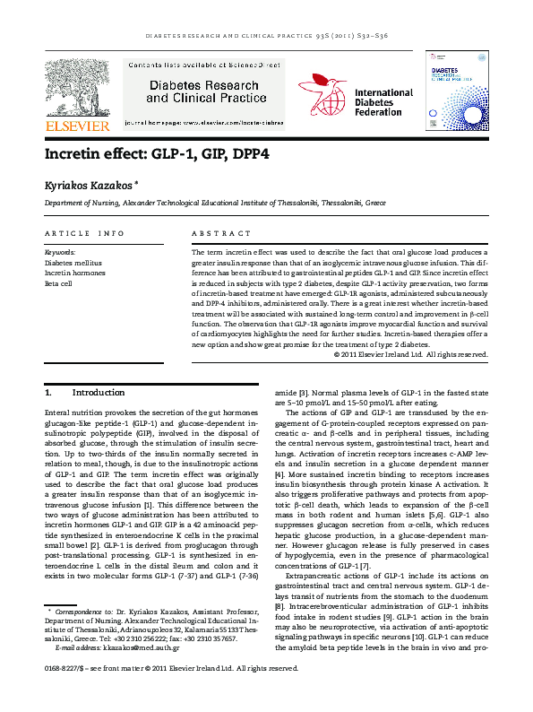 (PDF) Incretin effect: GLP-1, GIP, DPP4 | kyriakos kazakos - Academia.edu