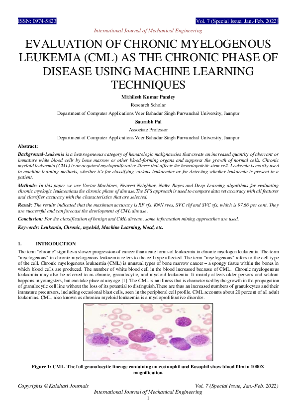 (PDF) EVALUATION OF CHRONIC MYELOGENOUS LEUKEMIA (CML) AS THE CHRONIC PHASE OF DISEASE USING ...