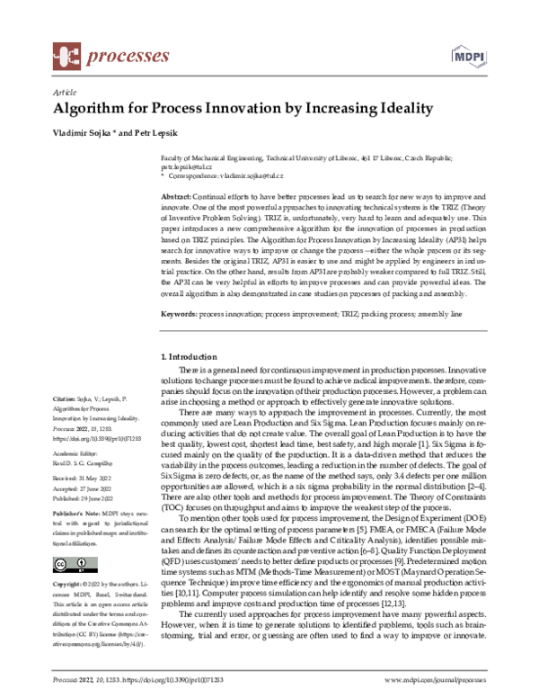 (PDF) Algorithm for Process Innovation by Increasing Ideality