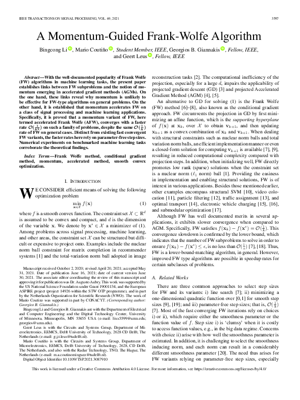 (PDF) A Momentum-Guided Frank-Wolfe Algorithm | Mario Coutiño - Academia.edu