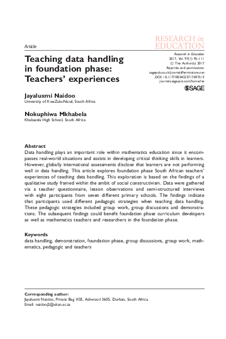 (PDF) Teaching data handling in foundation phase: Teachers’ experiences