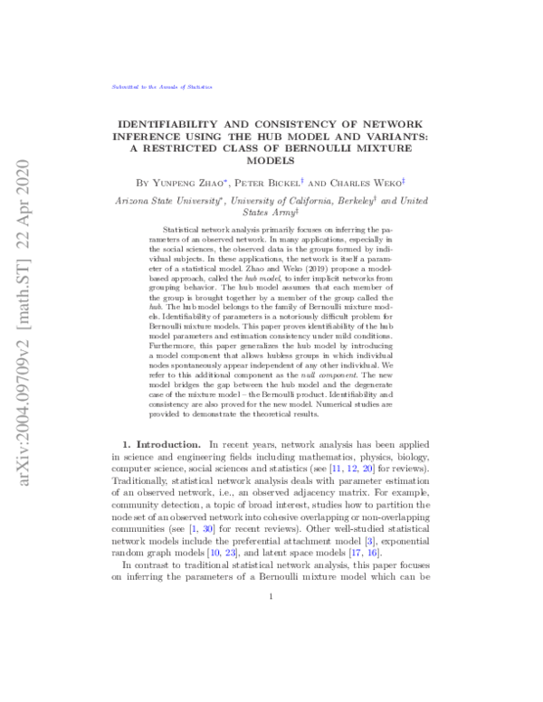 (PDF) Identifiability and consistency of network inference using the hub model and variants: a ...