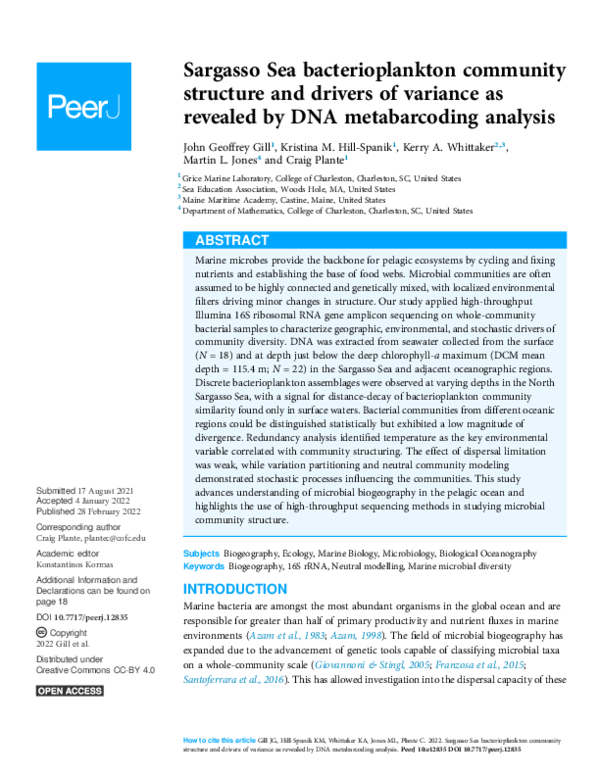 (PDF) Sargasso Sea bacterioplankton community structure and drivers of variance as revealed by ...