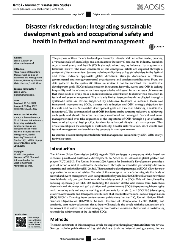 (PDF) Disaster risk reduction: Integrating sustainable development ...