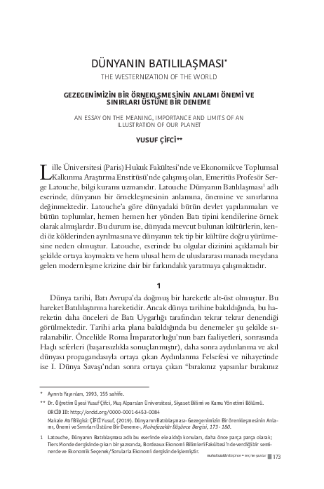(PDF) Dünyanın Batılılaşması: Gezegenimizin Bir Örnekleşmesinin Anlamı ...