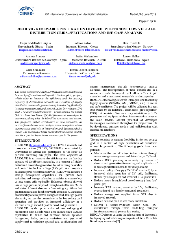 (PDF) RESOLVD - Renewable penetration levered by efficient Low Voltage Distribution grids ...