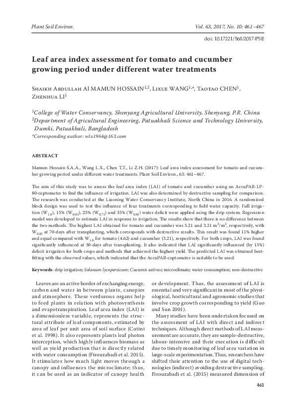 (PDF) Leaf area index assessment for tomato and cucumber growing period under different water ...
