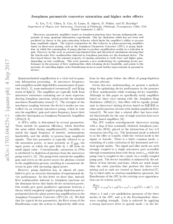 (PDF) Josephson parametric converter saturation and higher order effects
