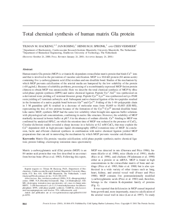 (PDF) Total chemical synthesis of human matrix Gla protein | T. Hackeng ... (PDF) Total chemical synthesis of human matrix Gla protein | T. Hackeng ...
