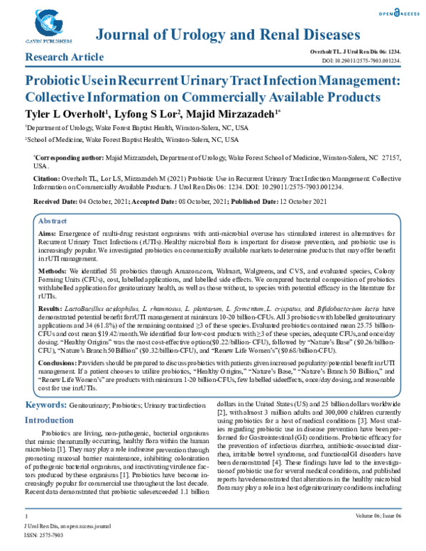 (PDF) Probiotic Use in Recurrent Urinary Tract Infection Management ...