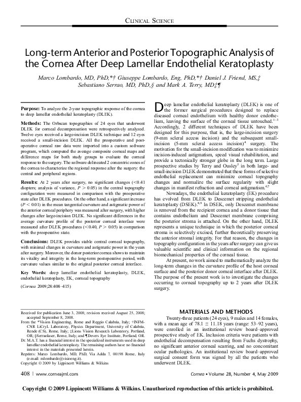 (PDF) Long-term Anterior and Posterior Topographic Analysis of the ...