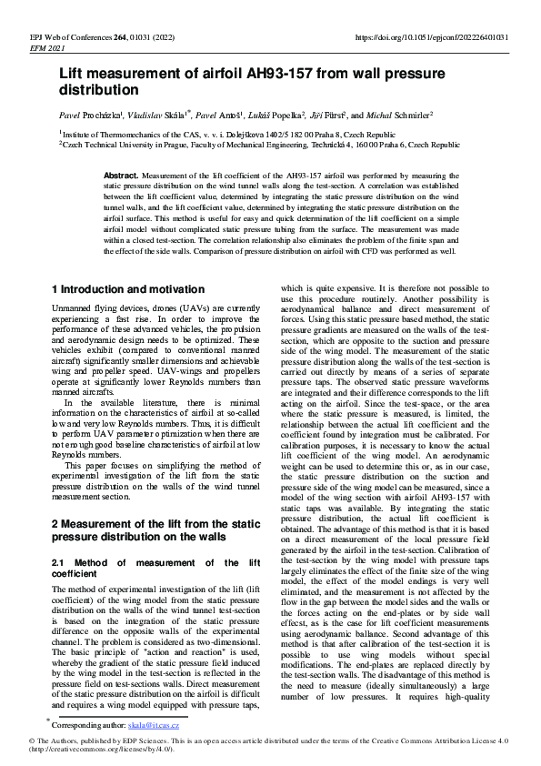 (PDF) Lift measurement of airfoil AH93-157 from wall pressure distribution