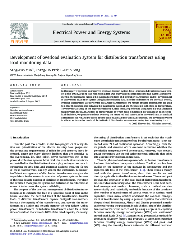 (PDF) Development of overload evaluation system for distribution transformers using load ...