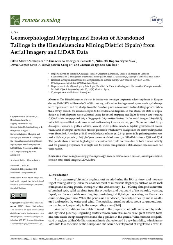 (PDF) Geomorphological Mapping and Erosion of Abandoned Tailings in the Hiendelaencina Mining ...