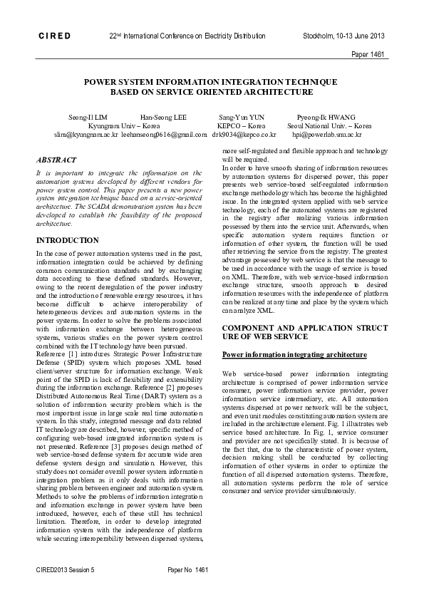 (PDF) Power system information integration technique based on service oriented architecture