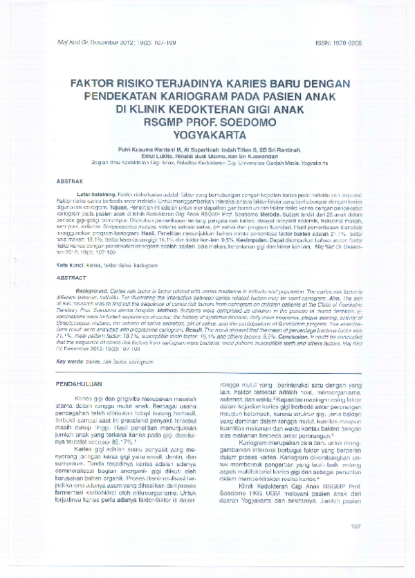 (PDF) Faktor Risiko Terjadinya Karies Baru dengan Pendekatan Kariogram ...