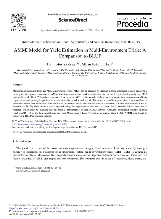 (PDF) AMMI Model for Yield Estimation in Multi-Environment Trials: A Comparison to BLUP
