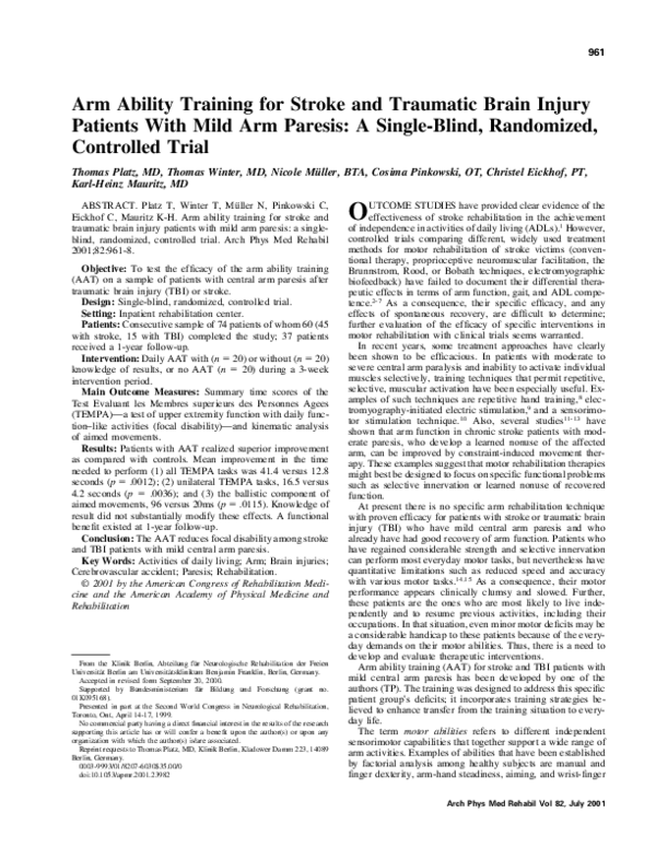 (PDF) Arm ability training for stroke and traumatic brain injury ...