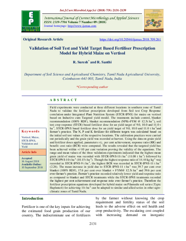 (PDF) Validation of soil test and yield target based fertilizer ...