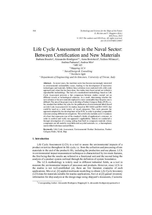 (PDF) Life Cycle Assessment in the Naval Sector: Between Certification ...