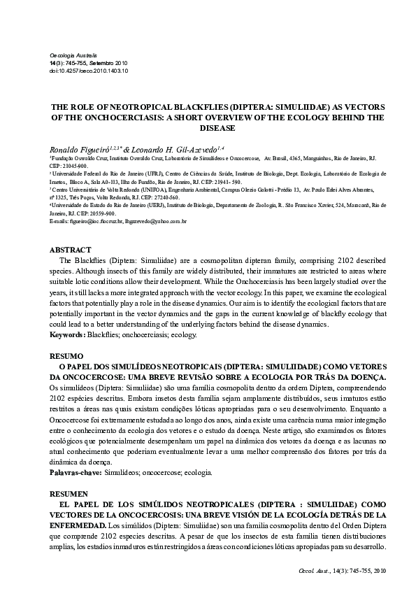 (PDF) The Role of Neotropical Blackflies (Diptera: Simuliidae) as ...