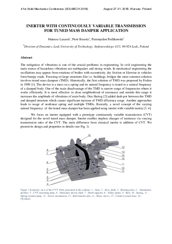 (PDF) Inerter with Continuously Variable Transmission for Tuned Mass ...