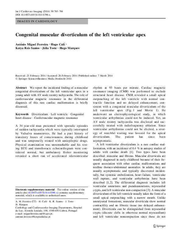 (PDF) Congenital muscular diverticulum of the left ventricular apex