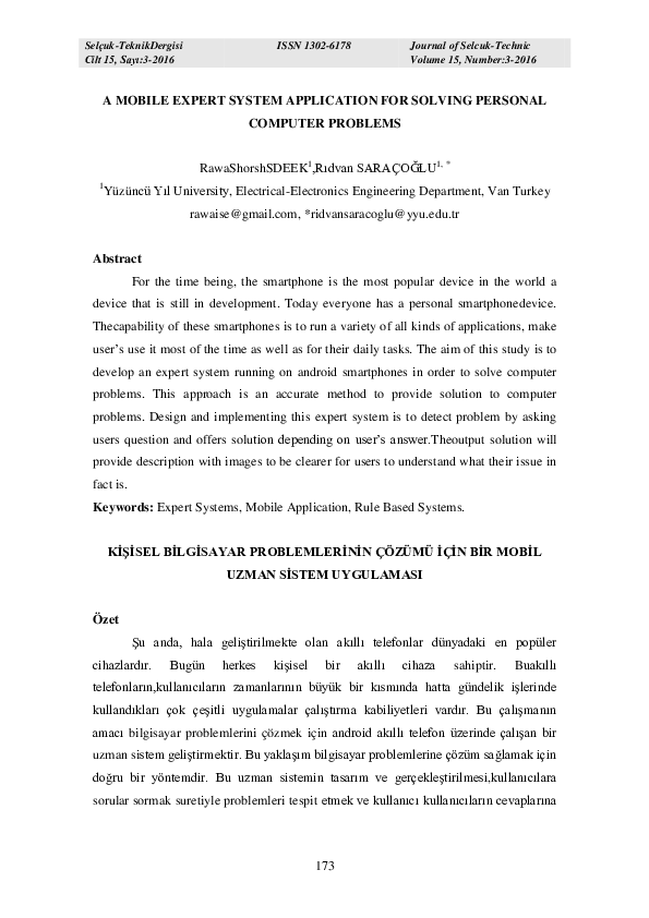 (PDF) A Mobile Expert System Application for Solving Personal Computer Problems