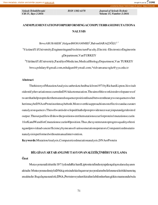 Pdf An Implementation For Performing A Computer Based Mutation Analysis