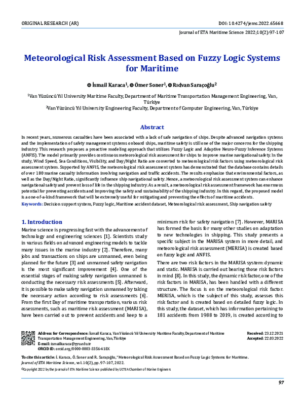 (PDF) Meteorological Risk Assessment Based on Fuzzy Logic Systems for Maritime