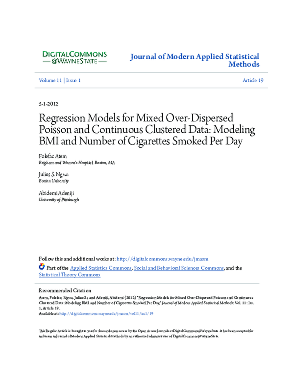 Pdf Regression Models For Mixed Over Dispersed Poisson And Continuous Clustered Data Modeling 
