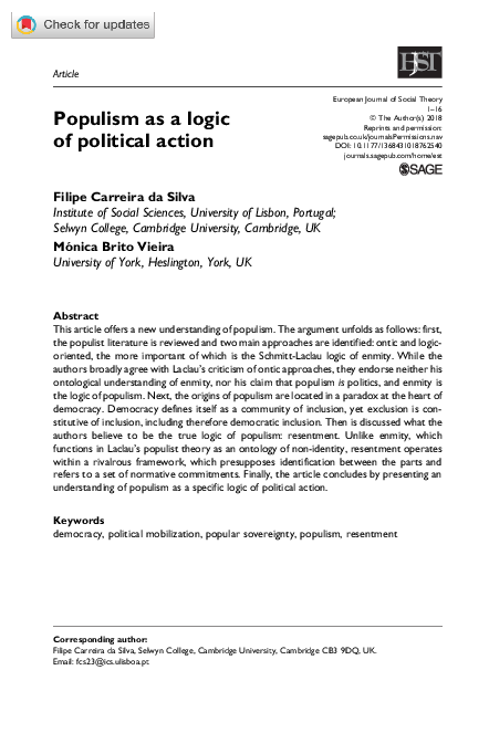 (PDF) Populism as a logic of political action