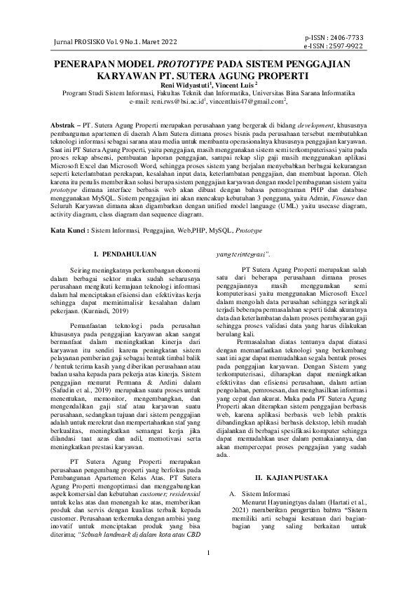 (PDF) Penerapan Model Prototype Pada Sistem Penggajian Karyawan Pt. Sutera Agung Properti