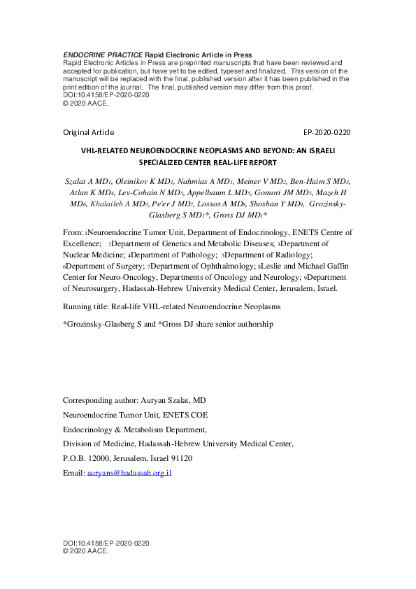 (PDF) VHL-Related Neuroendocrine Neoplasms and Beyond: An Israeli ...