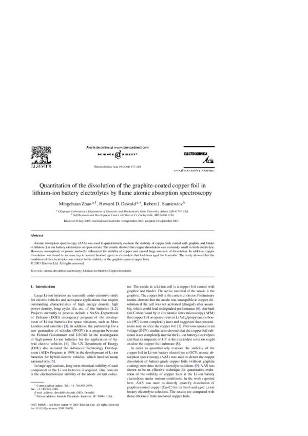 (PDF) Quantitation of the dissolution of the graphite-coated copper ...