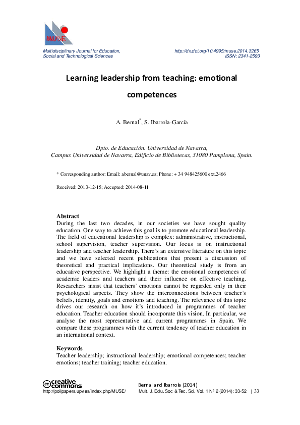 (PDF) Learning leadership from teaching: emotional competences