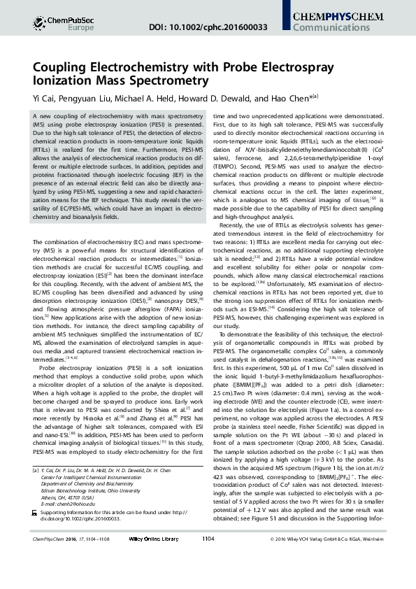 (PDF) Coupling Electrochemistry with Probe Electrospray Ionization Mass ...