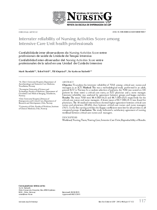 (PDF) Confiabilidade inter observadores do Nursing Activities Score ...