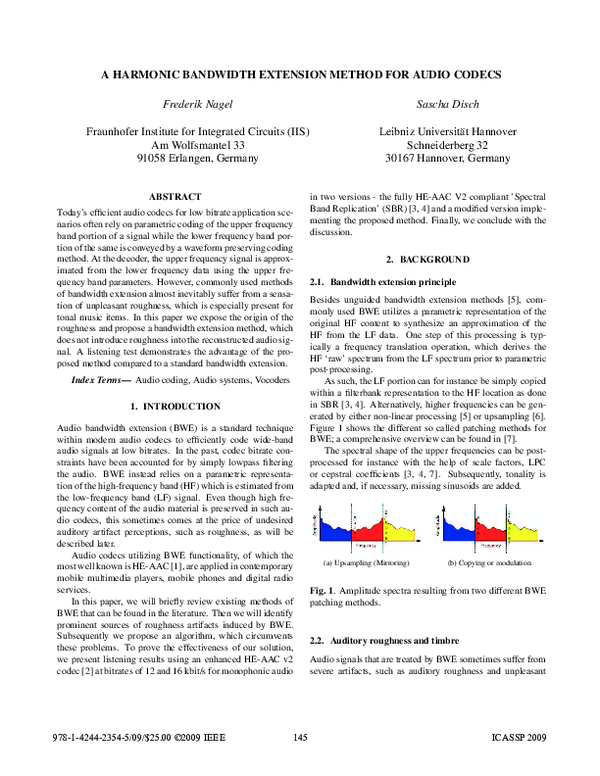 (PDF) A harmonic bandwidth extension method for audio codecs