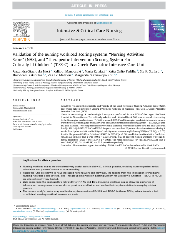 (PDF) Validation of the nursing workload scoring systems "Nursing Activities Score" (NAS), and ...