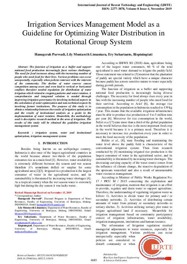 (PDF) Irrigation Services Management Model as a Guideline for Optimizing Water Distribution in ...