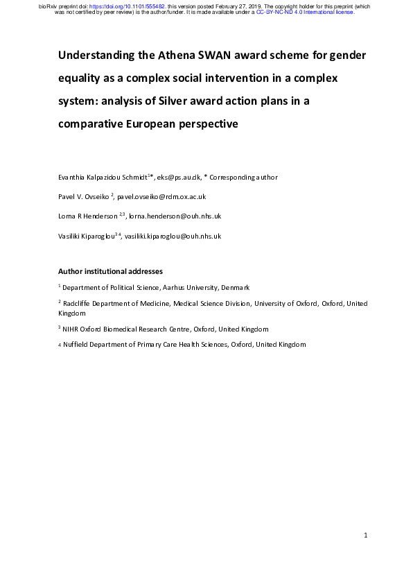 (PDF) Understanding the Athena SWAN award scheme for gender equality as ...