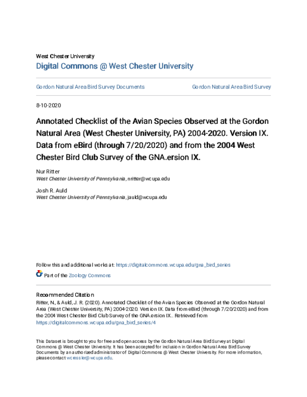 (PDF) Annotated Checklist of the Avian Species Observed at the Gordon ...