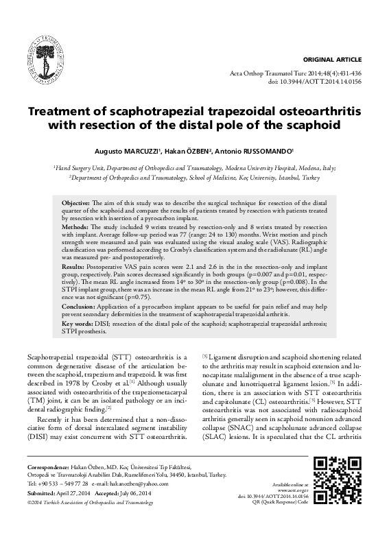 (PDF) Treatment of scaphotrapezial trapezoidal osteoarthritis with ...